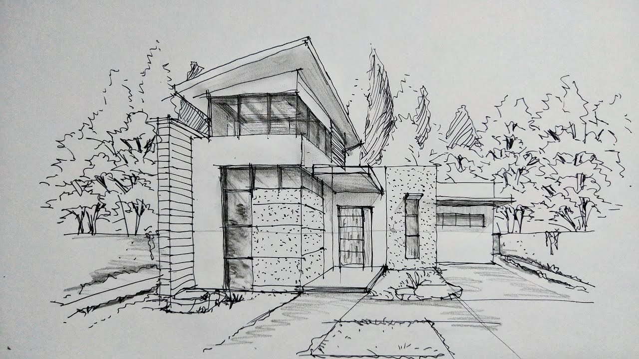 How to Draw Two Storey Residence | Perspective - YouTube