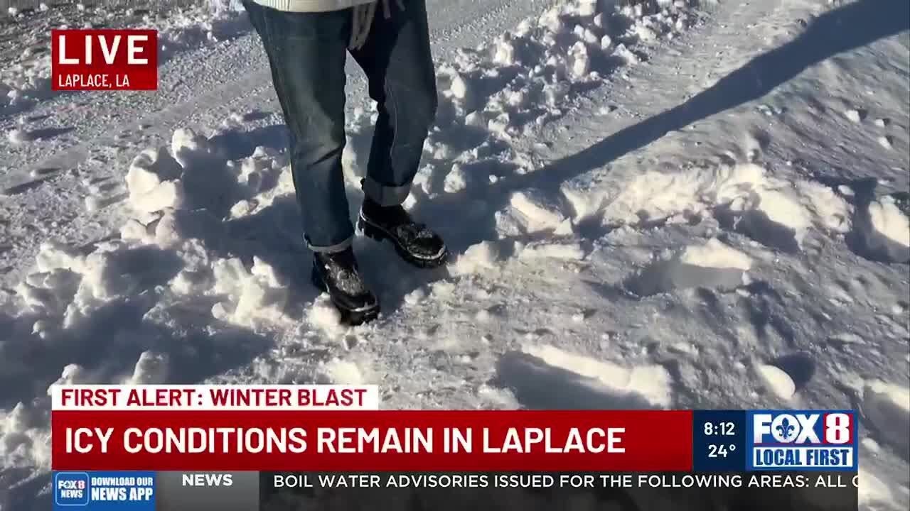 Ankle-deep snow and ice remains on raised portion of I-55/I-10 ...