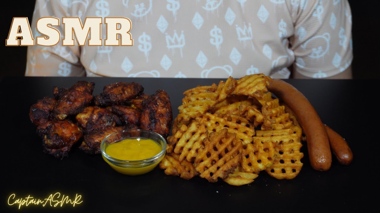 Chicken wings, waffles fries & sausage ASMR (No talking) | CaptainASMR ...