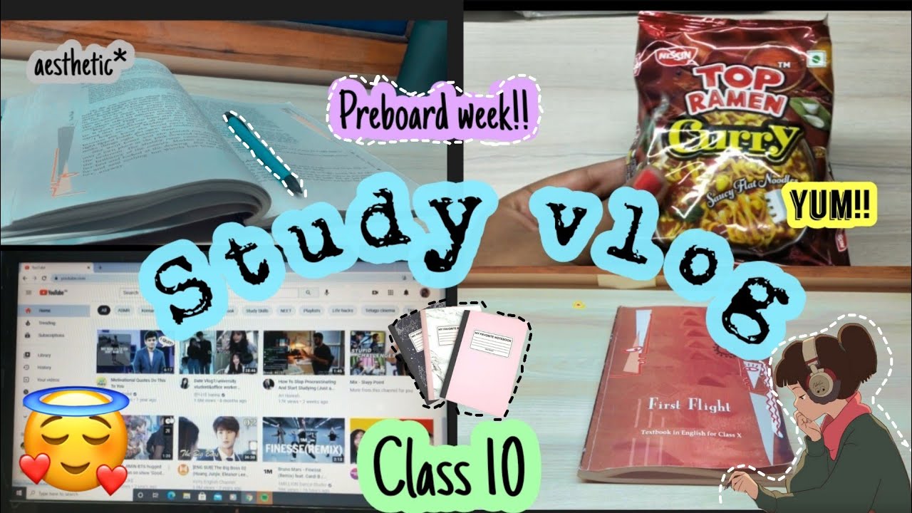 study vlog Class 10 (pre board week) + 🍜*aesthetic* - YouTube