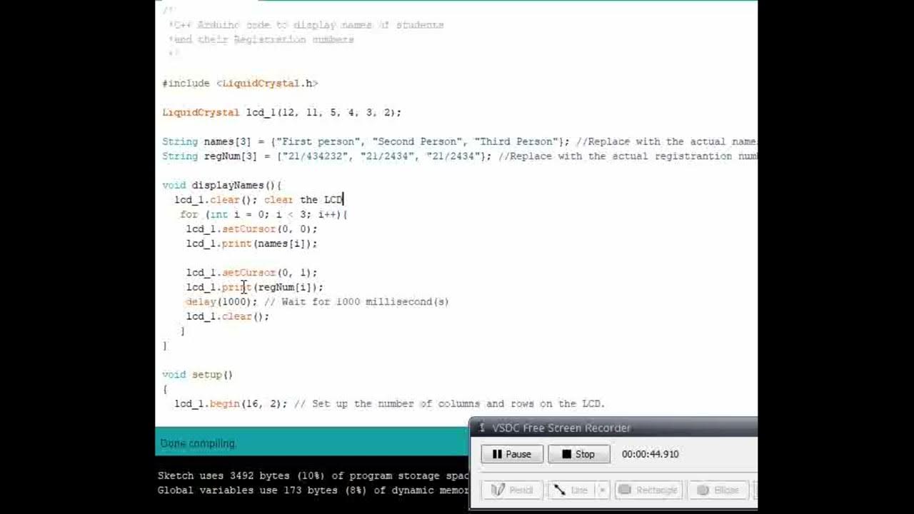 #C++ #Arduino Code Arduino code to Display names and reg. numbers - YouTube