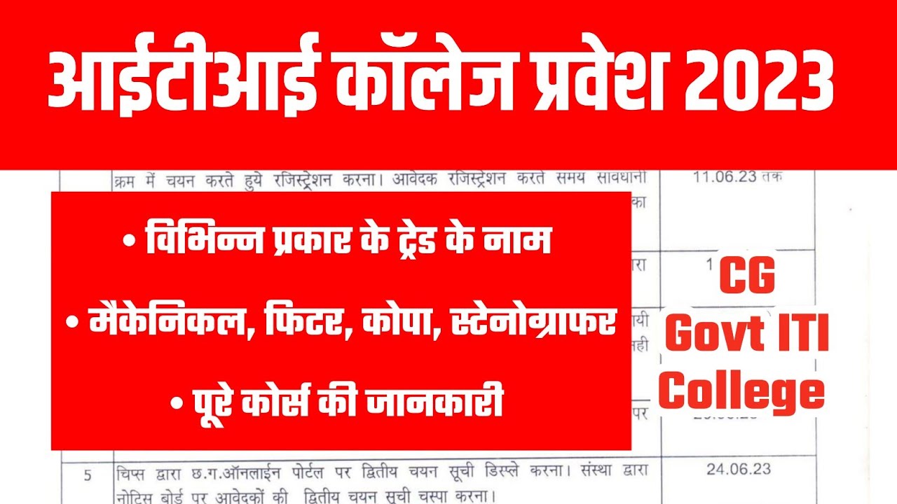 CG Govt ITI Course 2023, ITI Govt College Admission 2023, आईटीआई कोर्स ...