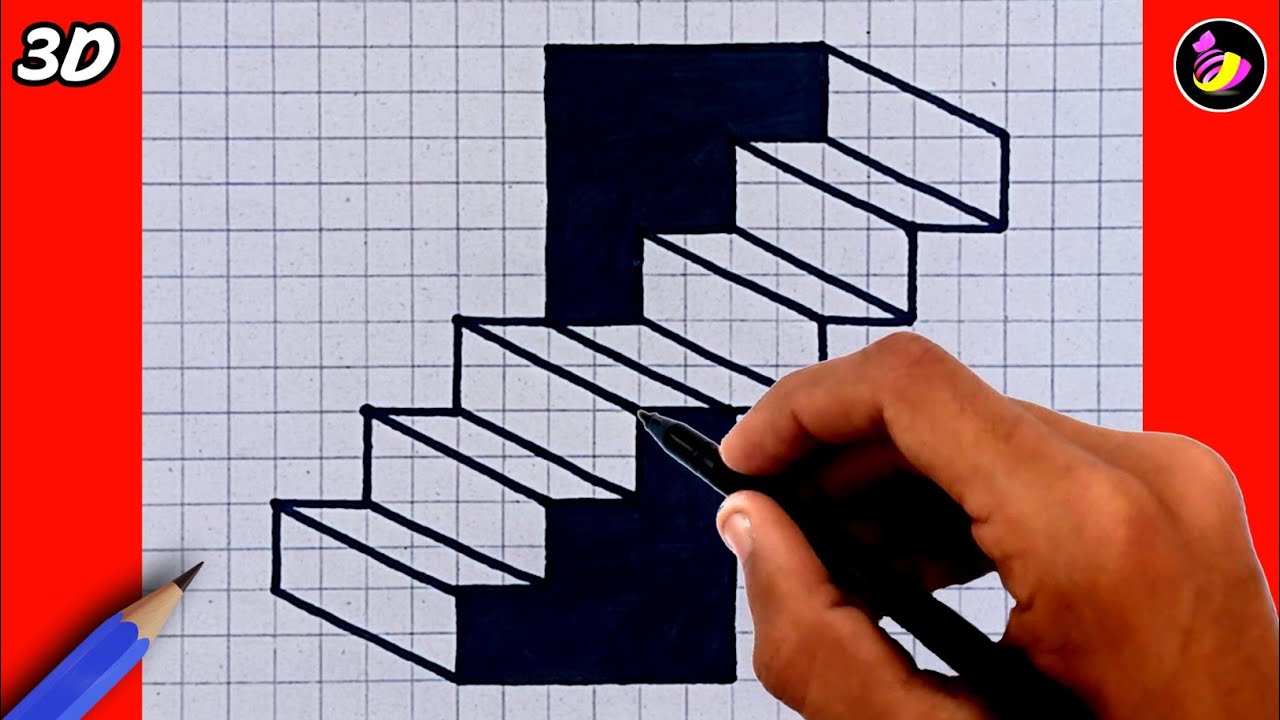 3D Drawing on Graph Paper 🔴 How to Draw 3D Illusion (Stairs) Drawing ...
