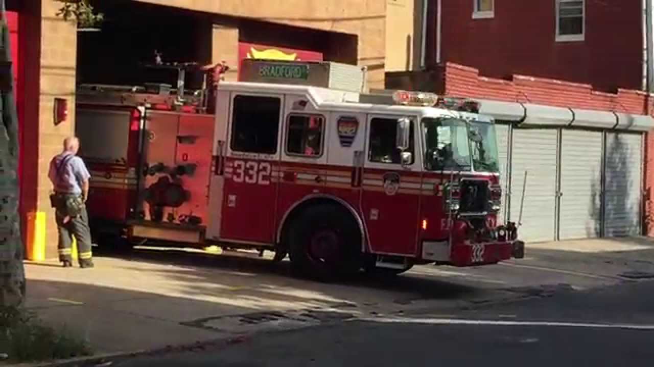 FDNY ENGINE 332 RETURNING TO QUARTERS ON BRADFORD ST. IN EAST NEW YORK ...