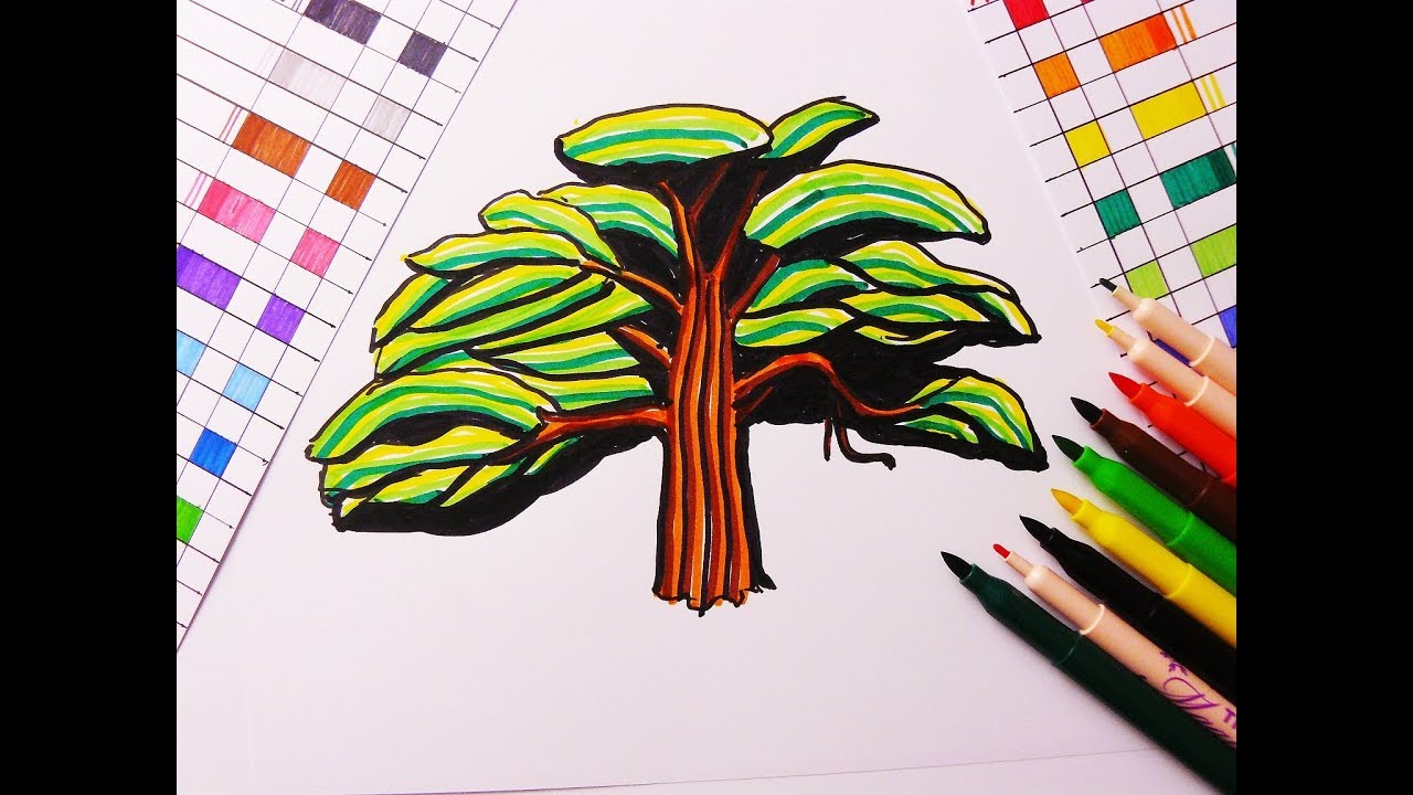 2 How to draw a tree Cedar - YouTube