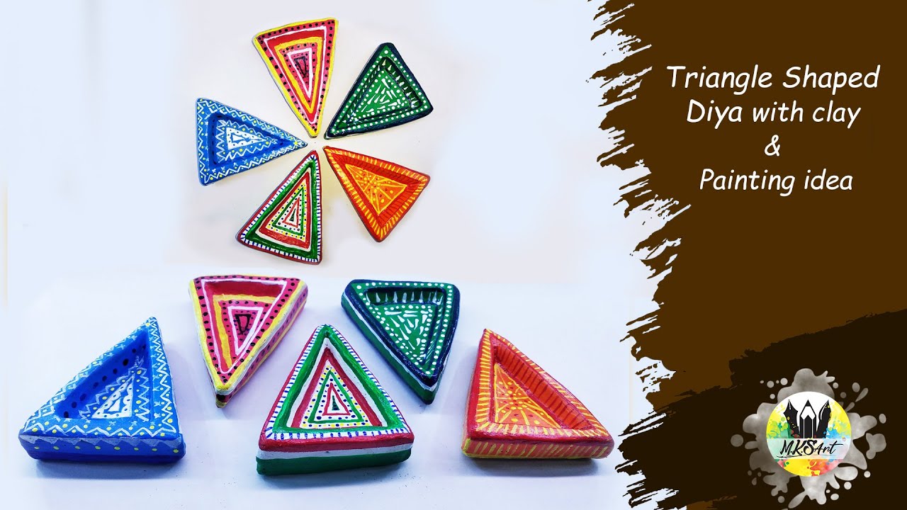 How to make Triangle Shaped Diya with clay & Painting ideas | Diya ...