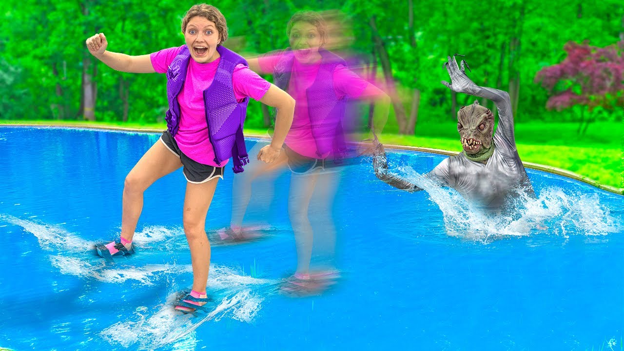WALK ON WATER to Escape the Pond Monster!! *Magic Trick Prank* - YouTube