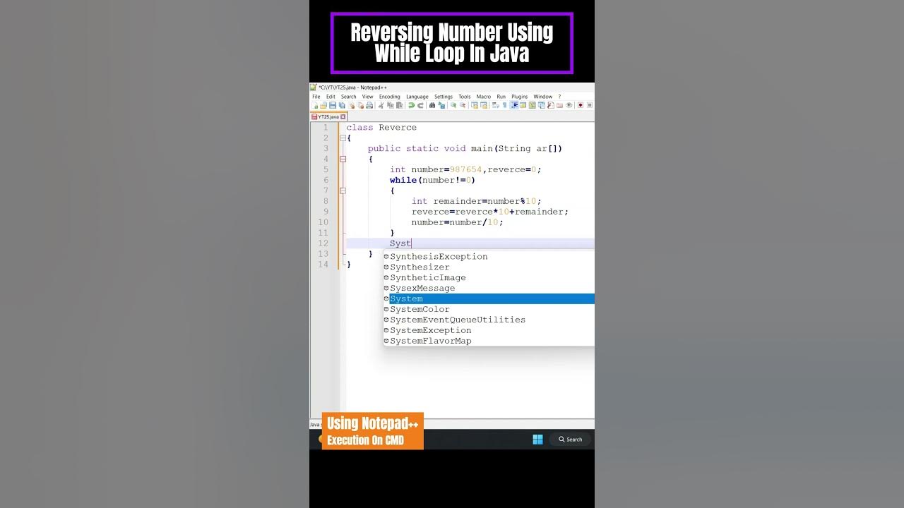 Reversing Numbers Order In Java Shorts Java Programming Coding Python Youtube
