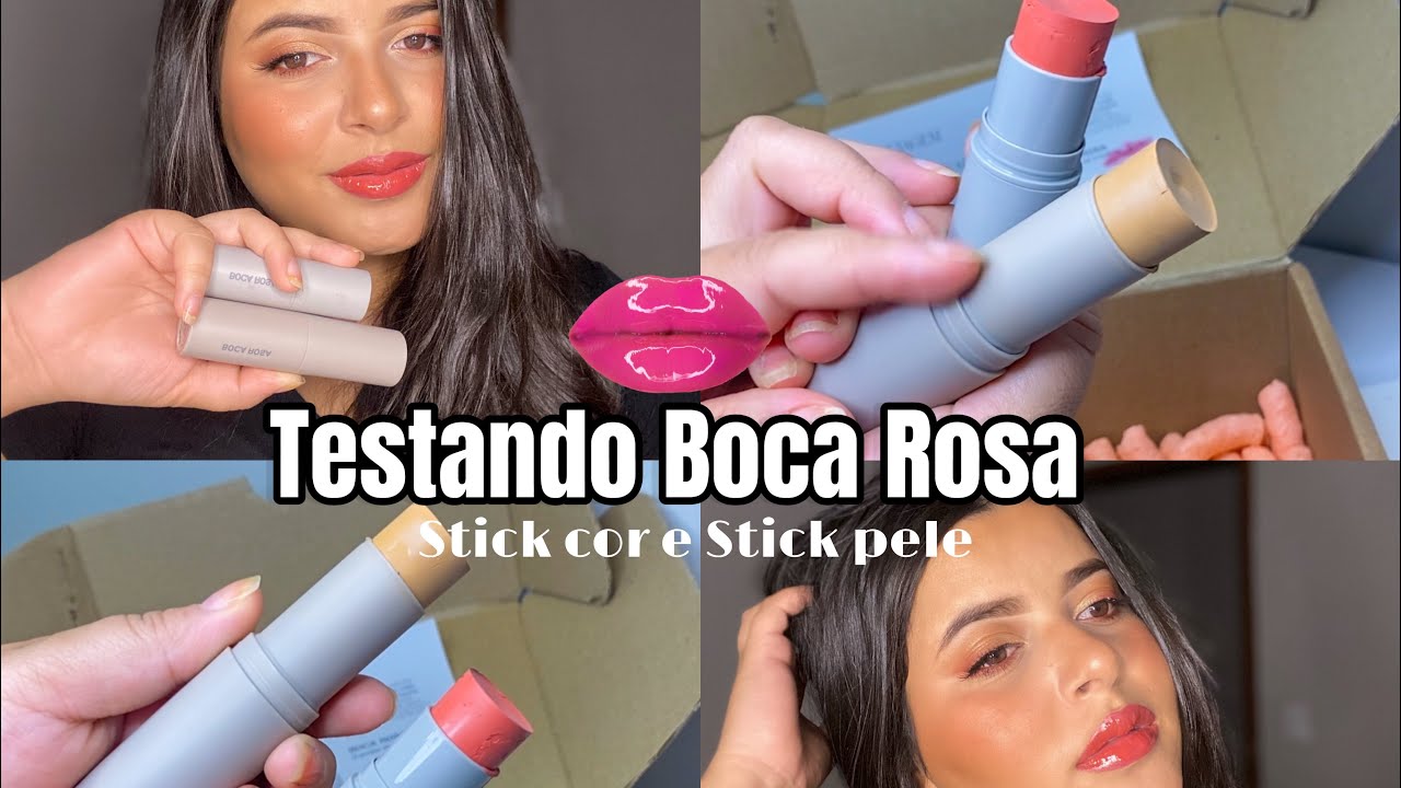Testando nova linha da boca rosa + Stick cor e stick pele. 👄💖 - YouTube
