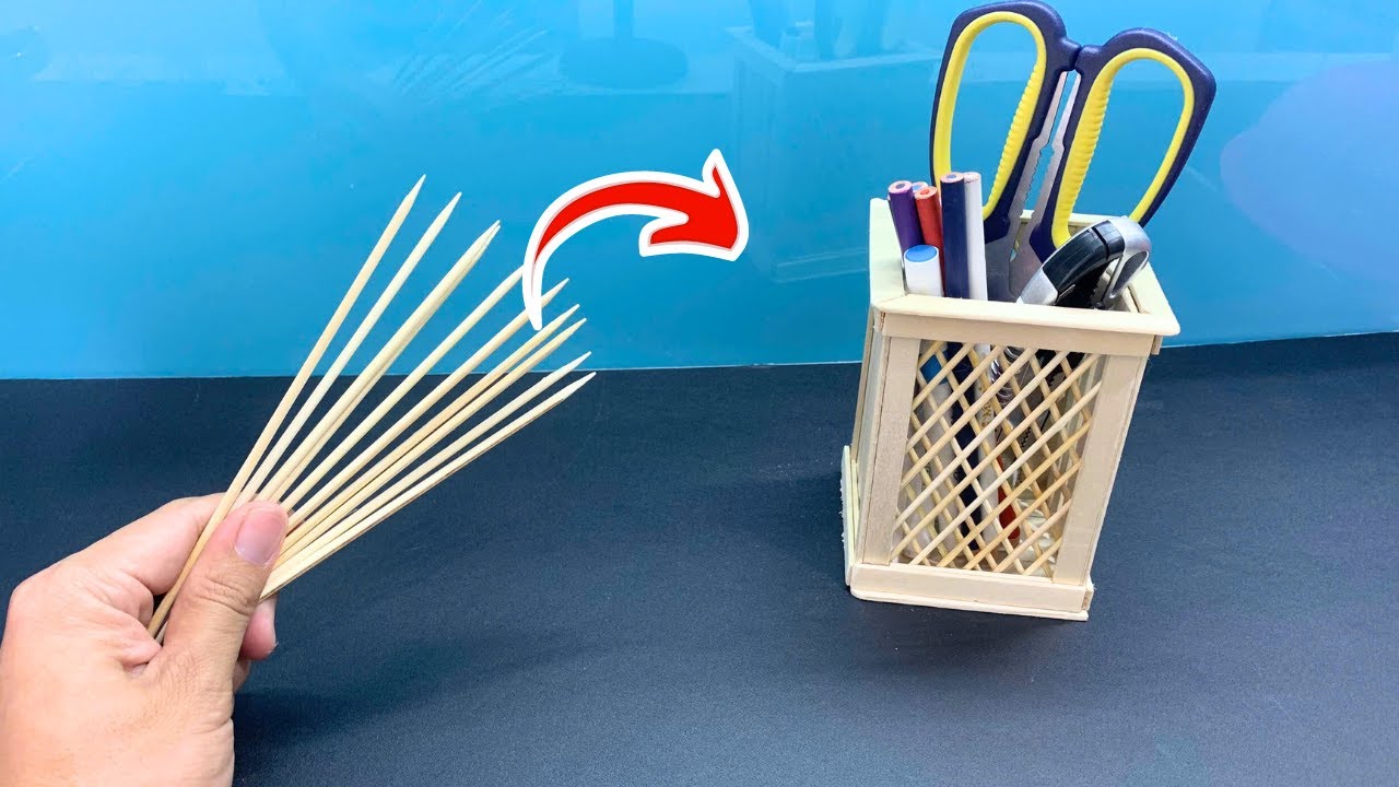How to make a pen holder with popsicle sticks | Popsicle stick crafts ...