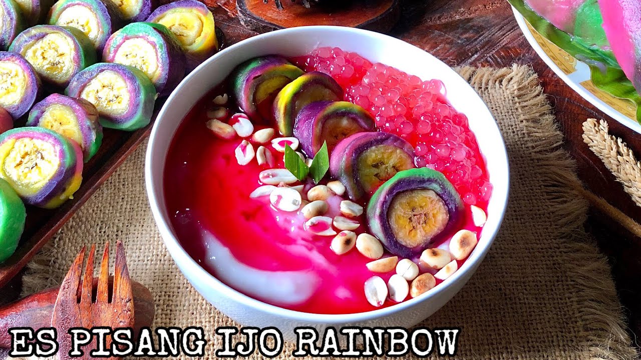 IDE MENU TAKJIL VIRAL 2024 : RESEP ES PISANG IJO VERSI RAINBOW EMPUK ...