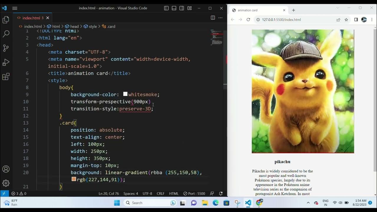 How to create animation card Pikachu with the help of html #shorts # ...
