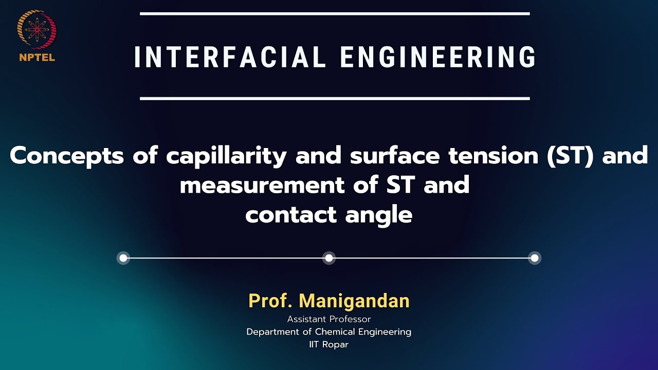 Concepts of capillarity and surface tension (ST) and measurement of ST and contact angle - YouTube