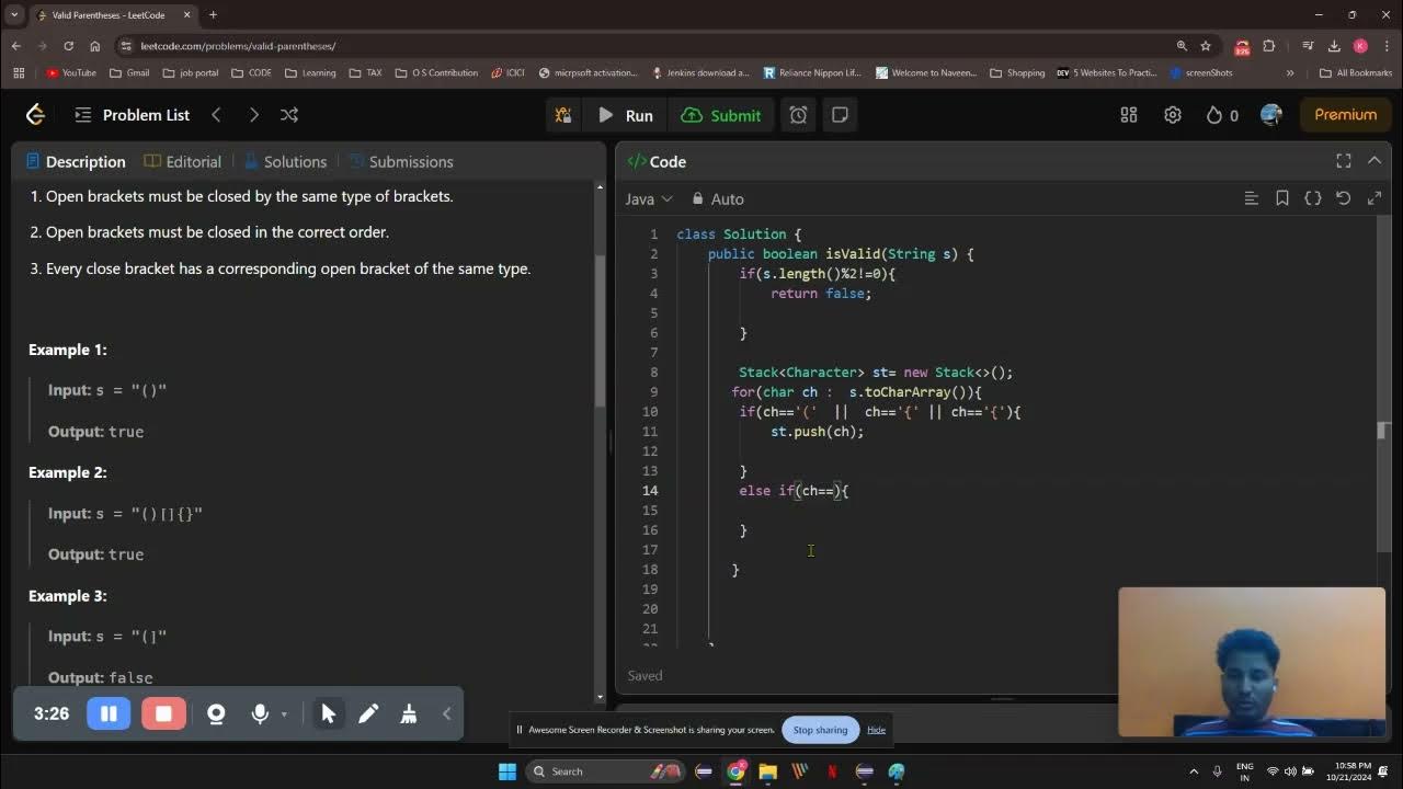 20 Valid Parentheses | LeetCode | Java coding | interview question - YouTube