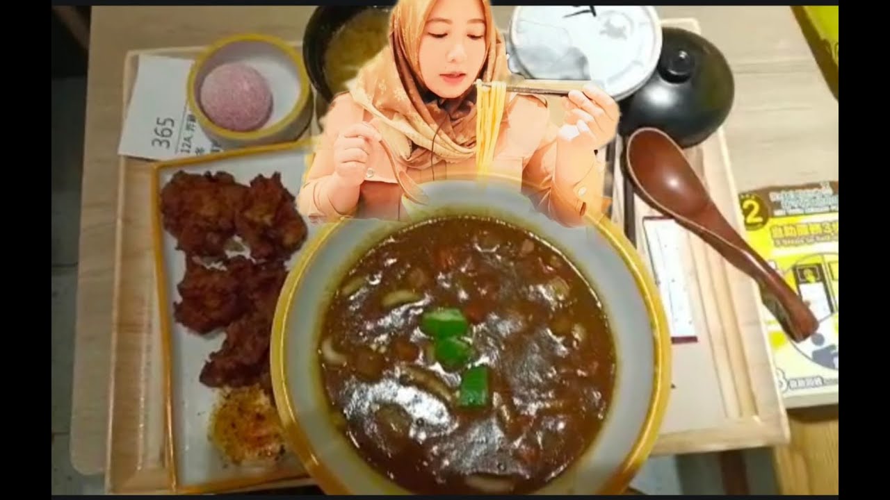 Japanese curry Udon w noodle with fried chicken mukbang//eating show ...