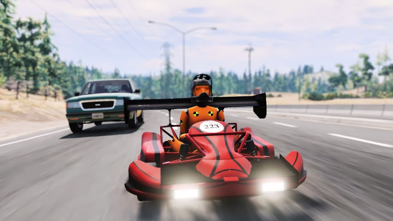 GO CART ON HIGHWAY - BEAMNG DRIVE CRASHES - YouTube