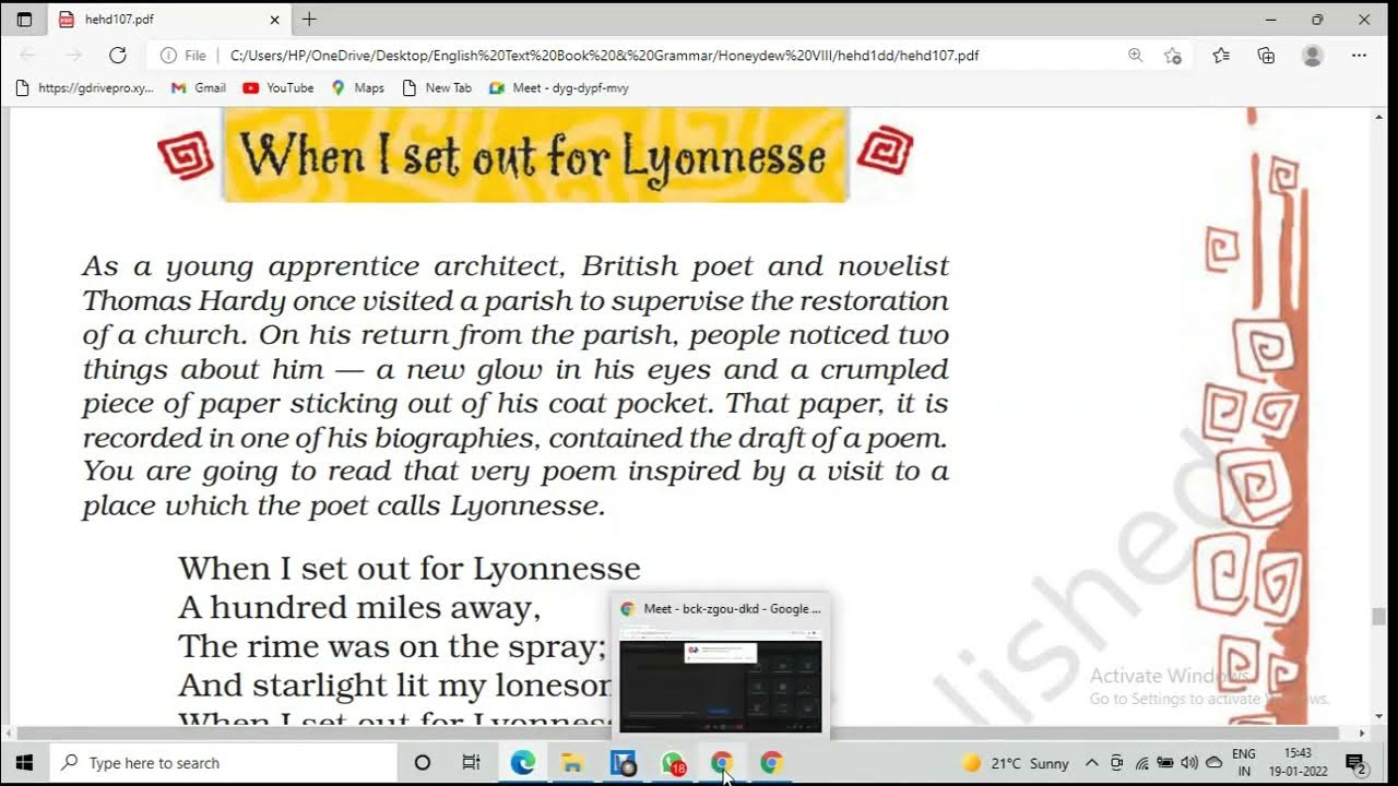 Class 8, Chapter 7 Poem, When I Set out for Lyonnesse, Honeydew - YouTube