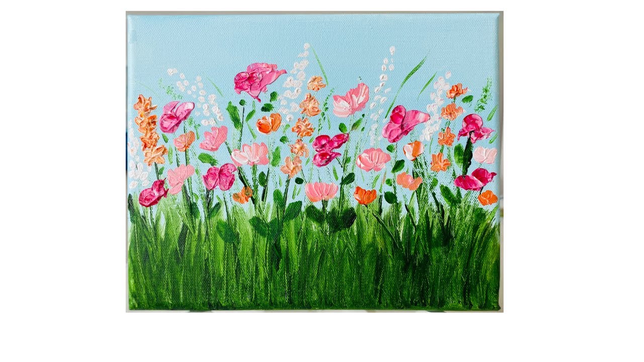 Wildflower Meadow Painting Tutorial With An Old Credit Card! Acrylic ...