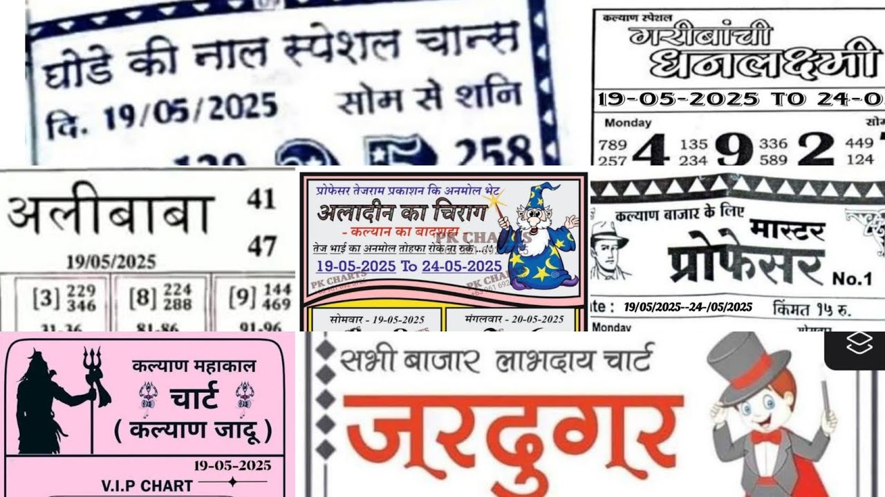 19. MAY 25. KALYAN CHART TODAY MILAN DAY Ghode ki Naal chart today ...