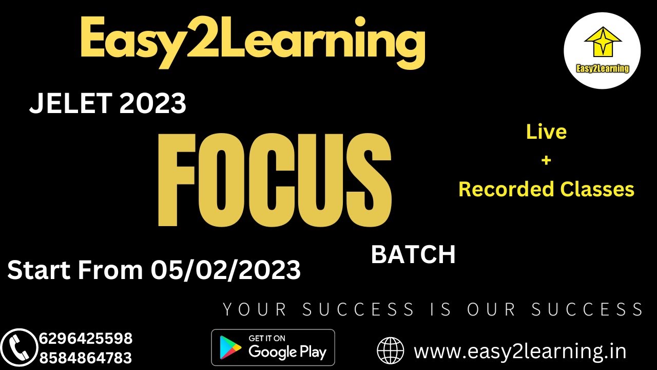 Jelet 2023 New Preparation Batch | Focus Batch | By Easy2Learning - YouTube