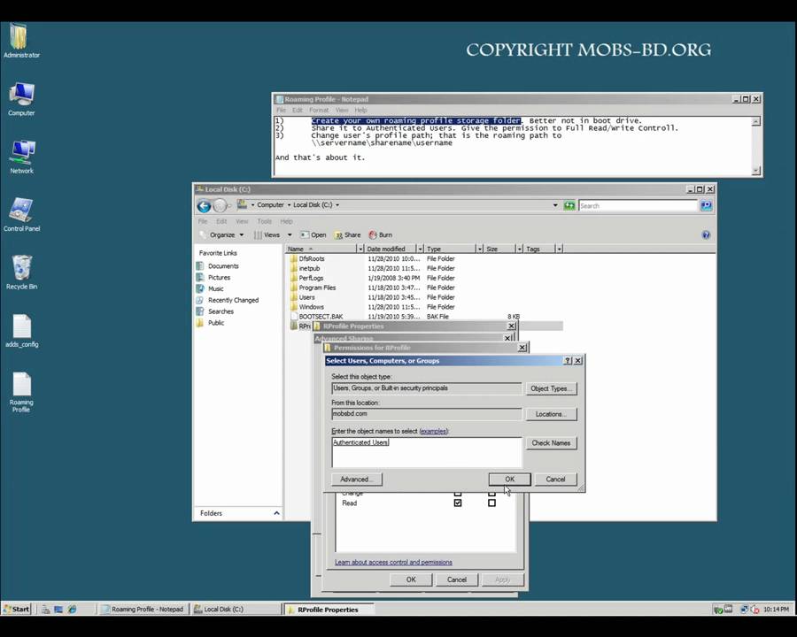 Microsoft Windows Server 2008 Roaming User Profile Creation - YouTube