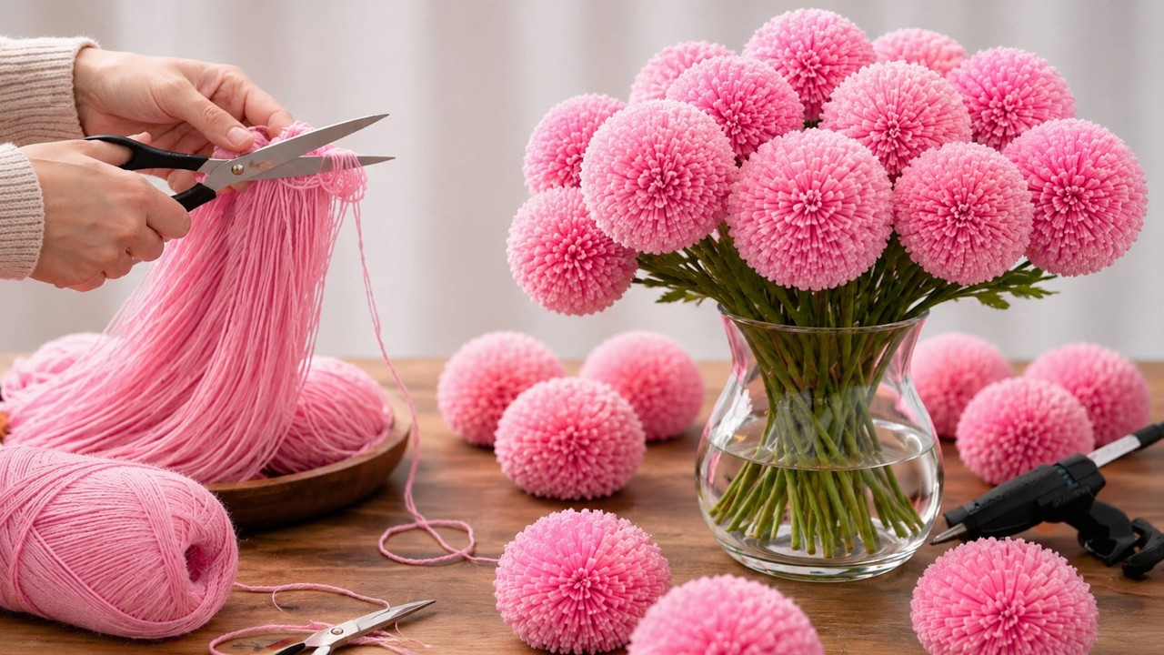 How To Make Flower From Wool Thread - YouTube