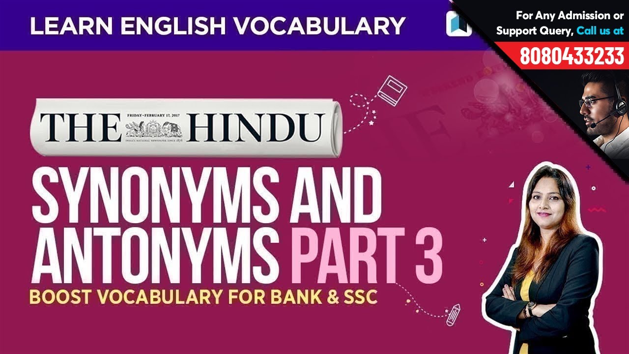 Synonyms & Antonyms - 3 | The Hindu English Vocabulary | SSC & Bank ...