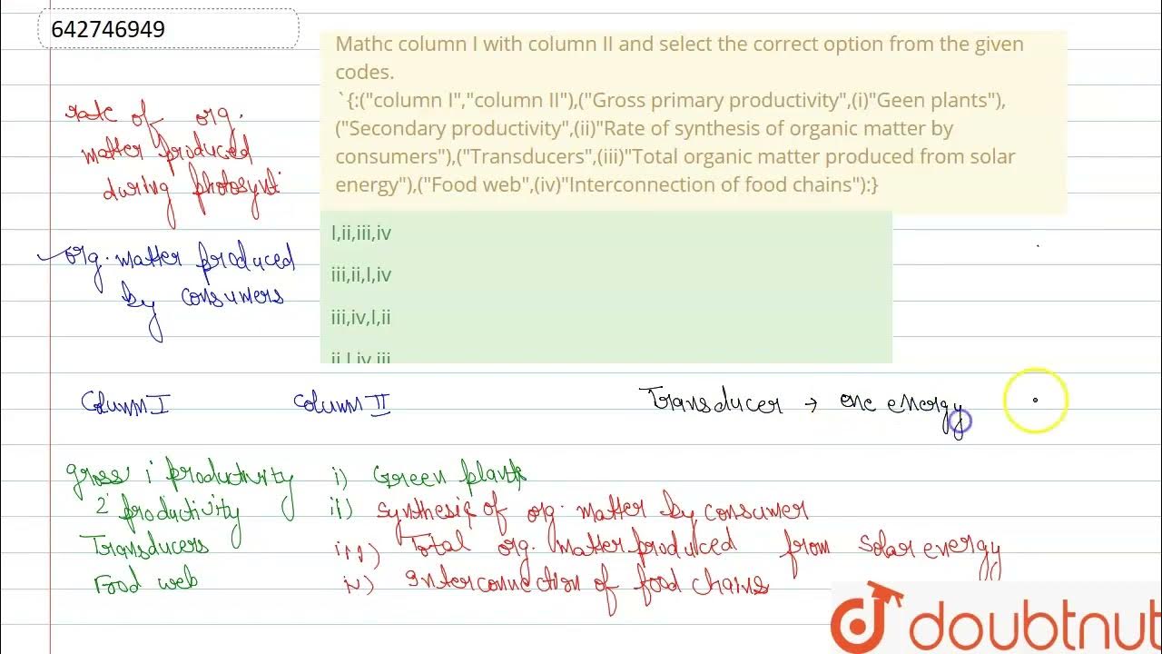 Mathc column I with column II and select the correct option from the ...