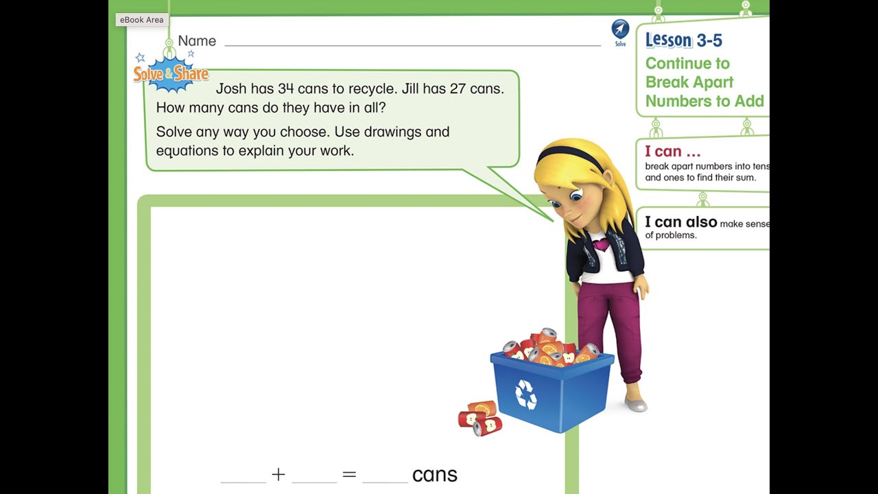 Break Apart numbers into Tens and Ones to Add: EnVision Math lesson 3.5 ...