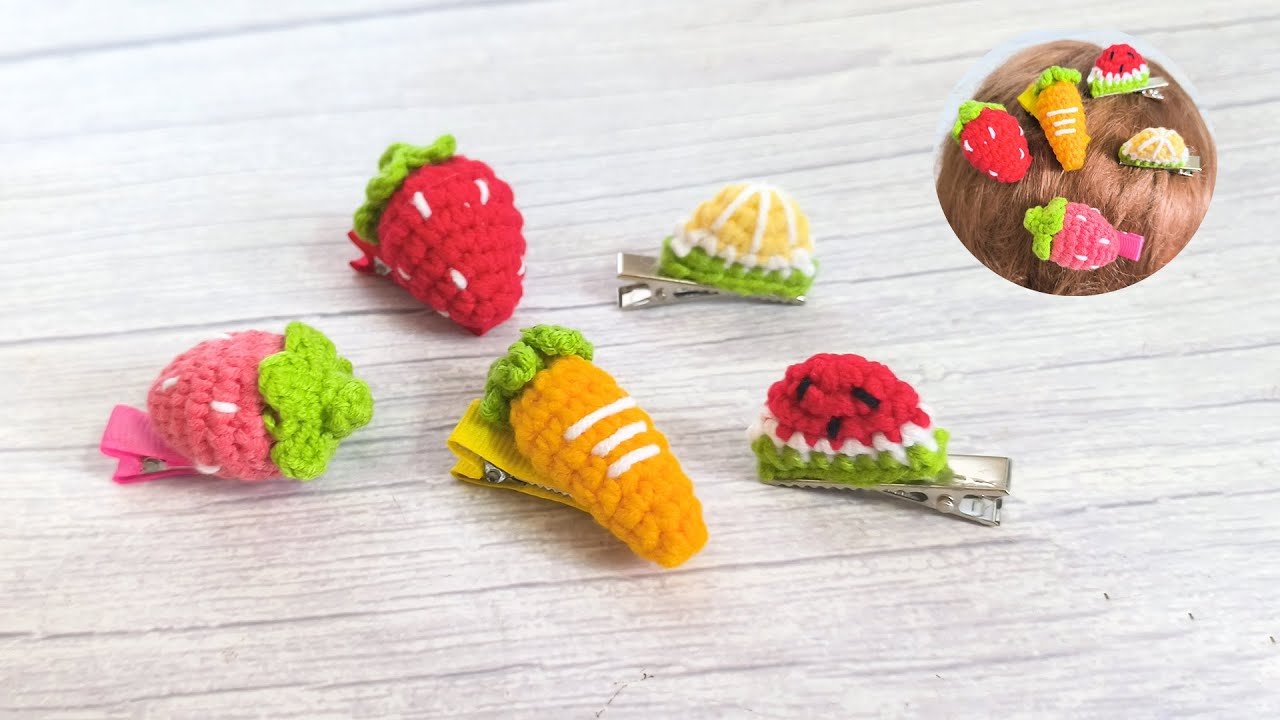 handmade cute little hair clips crochet tutorial, fruit hair accessoris ...
