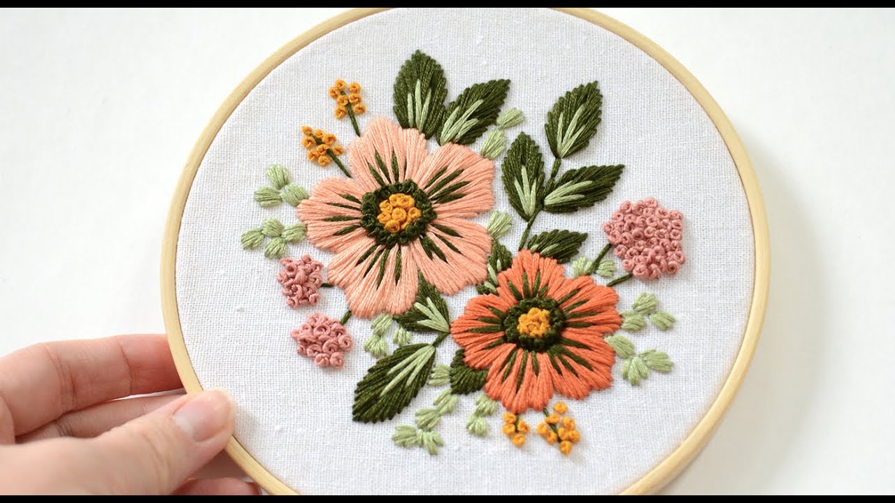 Orange Flowers Embroidery Pattern - YouTube