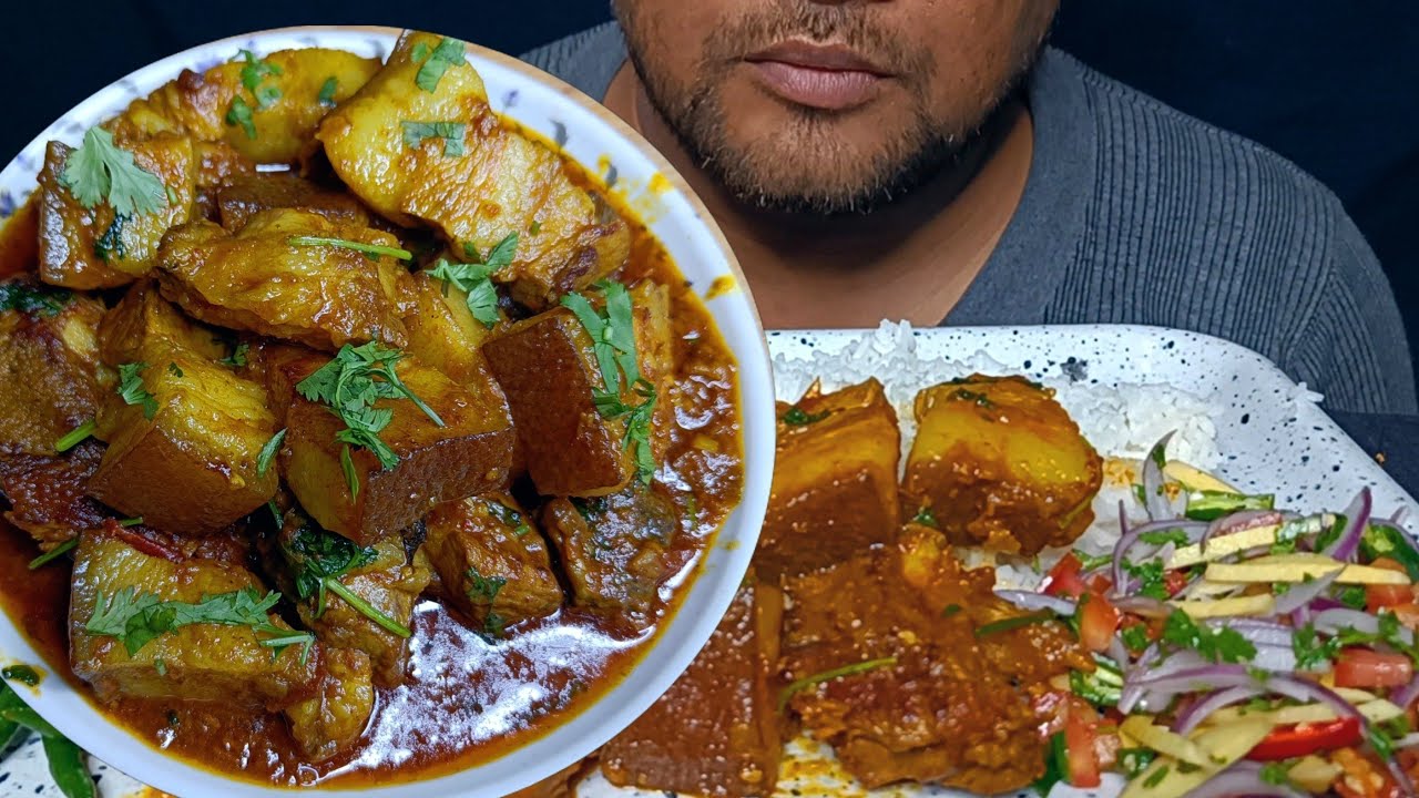 Fatty Pork Belly curry + Salad + Chilli Eating with Rice || Pork Belly ...