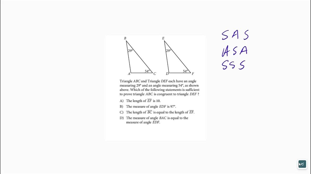 SAT MATH PROBLEM-Congruent Triangles #41 - YouTube