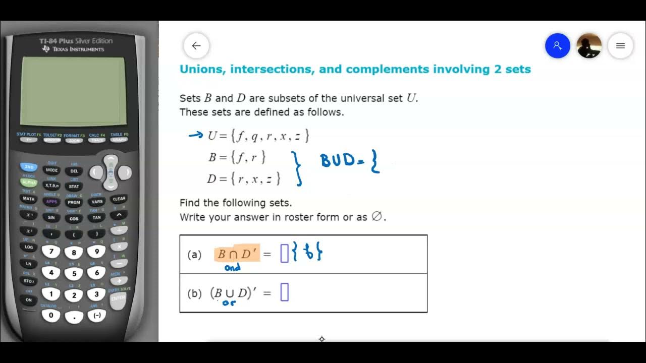 Unions, intersections, and complements involving 2 sets - YouTube