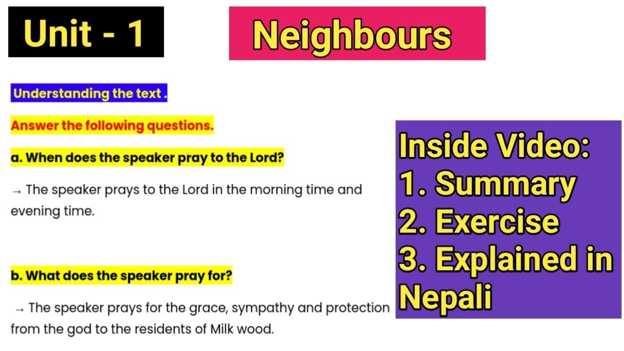 Neighbours Exercise Class 12 English Summary In Nepali Story By Tim Neighbours Exercise Class 12 English Summary In Nepali Story By Tim