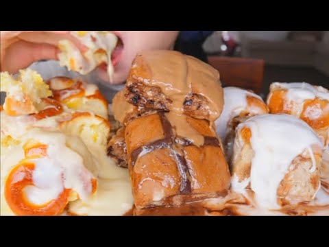lychee asmr (bites alone) creamy sugar glazed hot cross buns + custard ...