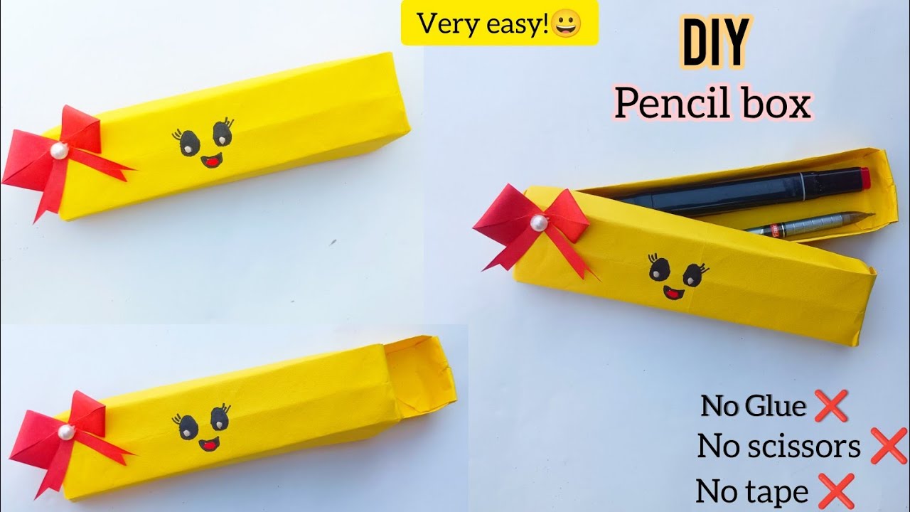 Diy paper pencil box l How to make paper pencil at home box l No glue ...