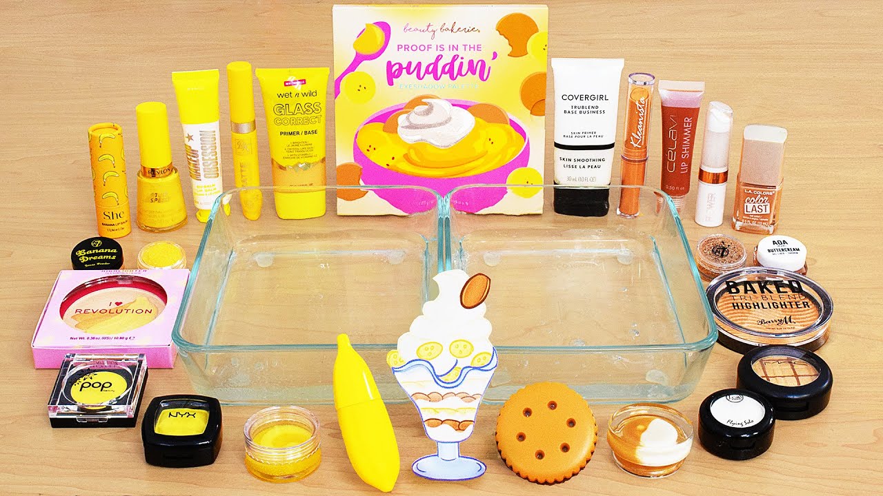 Banana Pudding - Mixing Makeup Eyeshadow Into Slime ASMR - YouTube