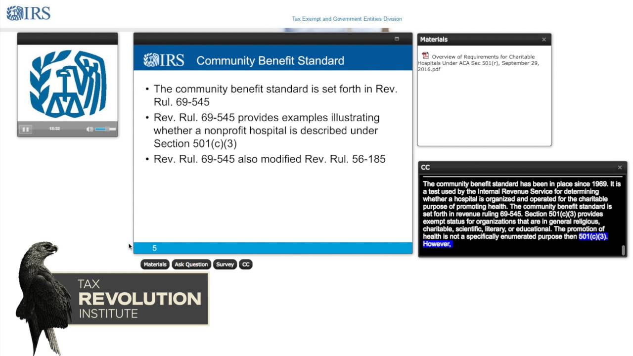 IRS Webinar: "Overview of Requirements for Charitable Hospitals Under ...