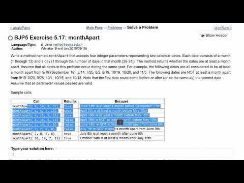 Java Practice It | Exercise 5.17: monthApart | if, else, Boolean logic, method basics, return ...