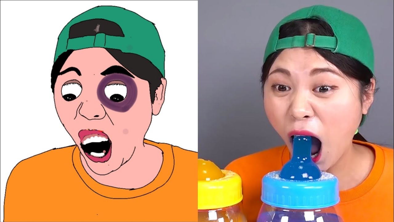 Mukbang Big Bottle Candy drink mem drawing video funny art 보틀 캔디 젤리 먹방 ...