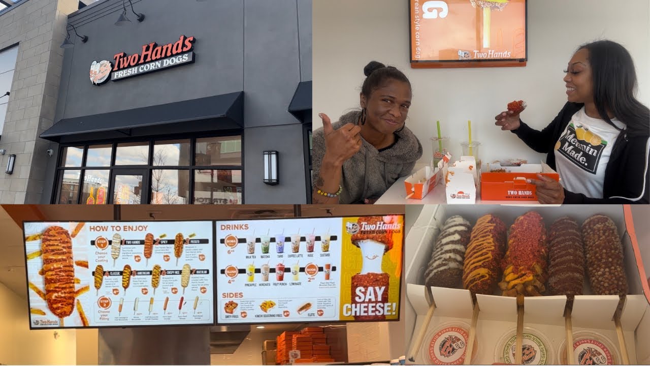 TWO HANDS KOREAN CORN DOGS REVIEW - YouTube