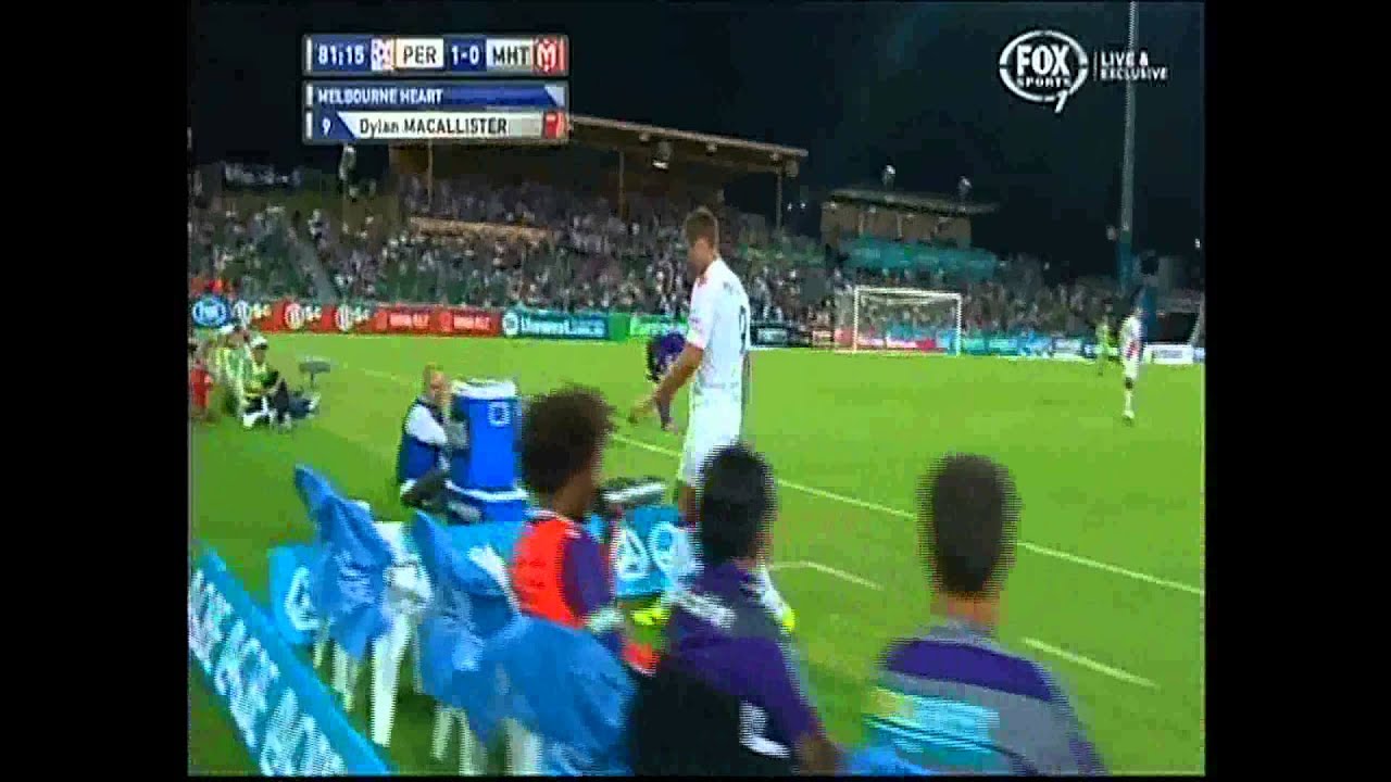 Dylan Macallister Red Card Perth Glory Vs Melbourne Heart - YouTube