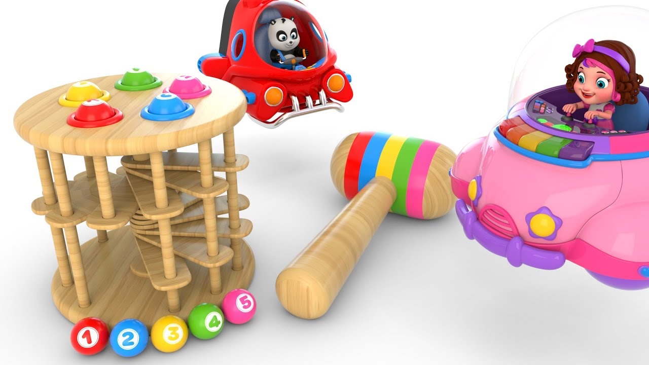Pinky and Panda Fun Play with Wooden Hammer Educational Toys - YouTube