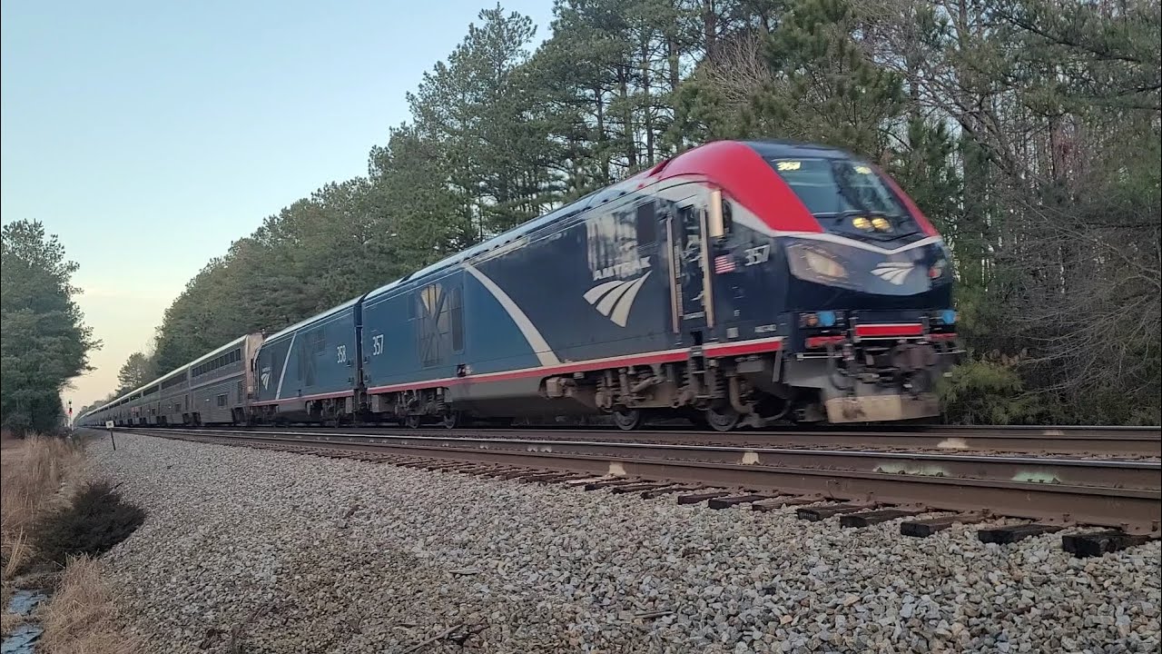 2 Chargers Pull Amtrak Auto Train P053 Past Cedar Lane - YouTube