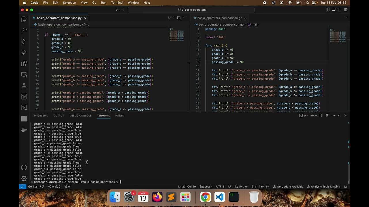 Python to Go Tutorial (Part 3.b.) - Operator Comparisons - YouTube