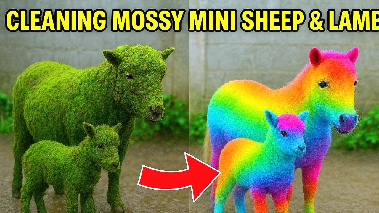 Cleaning Mossy Mini Sheep & Lamb | Relaxing Before and After ...