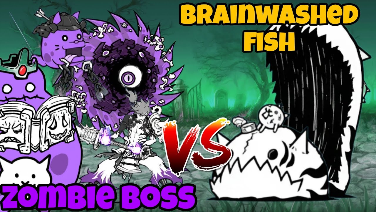 Brainwashed fish cat vs zombie boss | the battle cats - YouTube