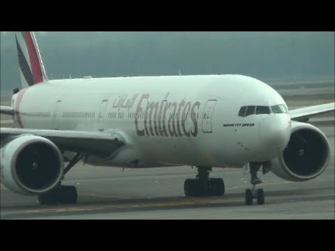 Boeing 777-300ER Arriving at Gate. Flight EK206 Emirates. Milano ...